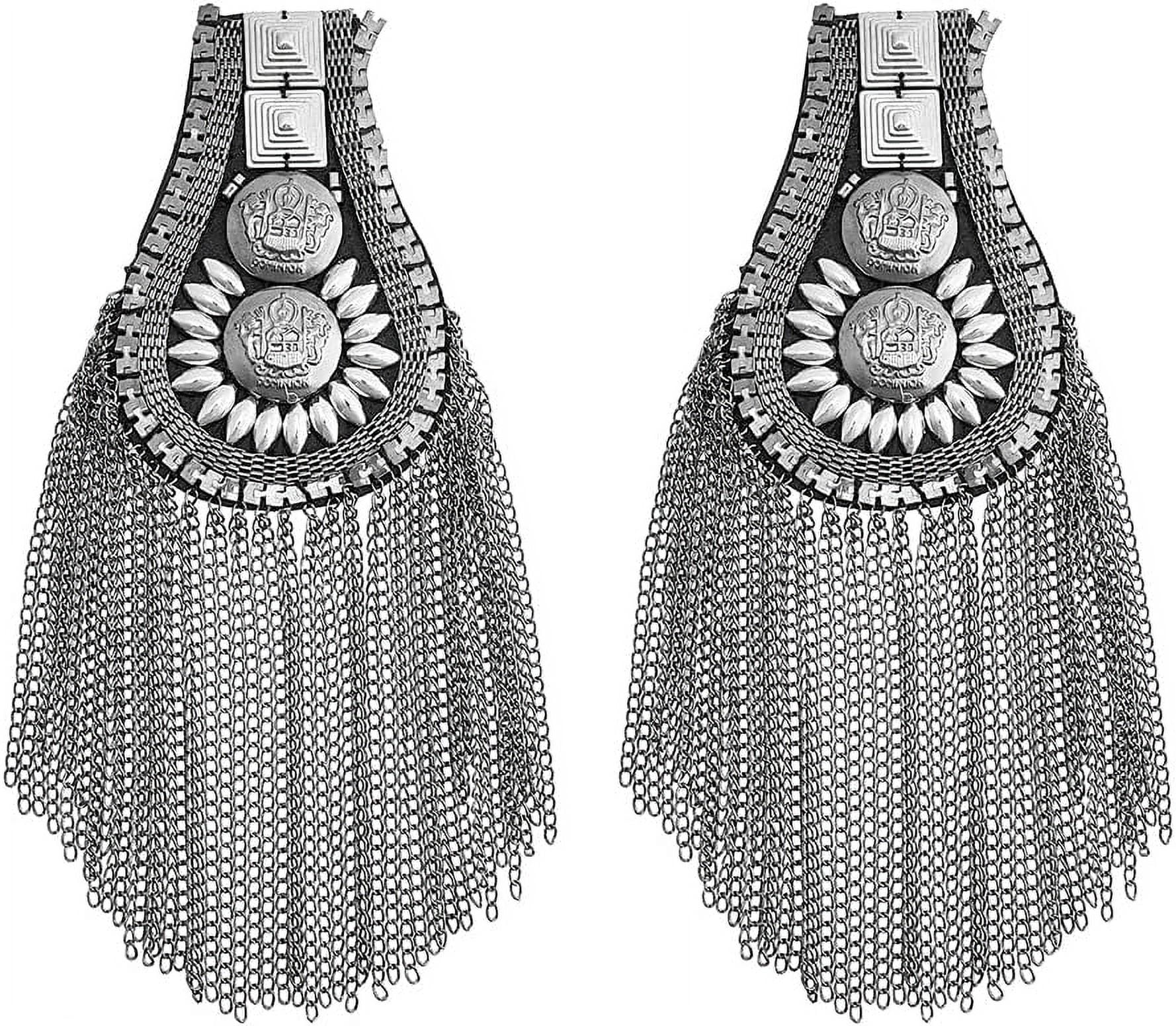 2Pcs Fashionable Tassel Epaulettes Stud Shoulder Badge with Iron Chains ...