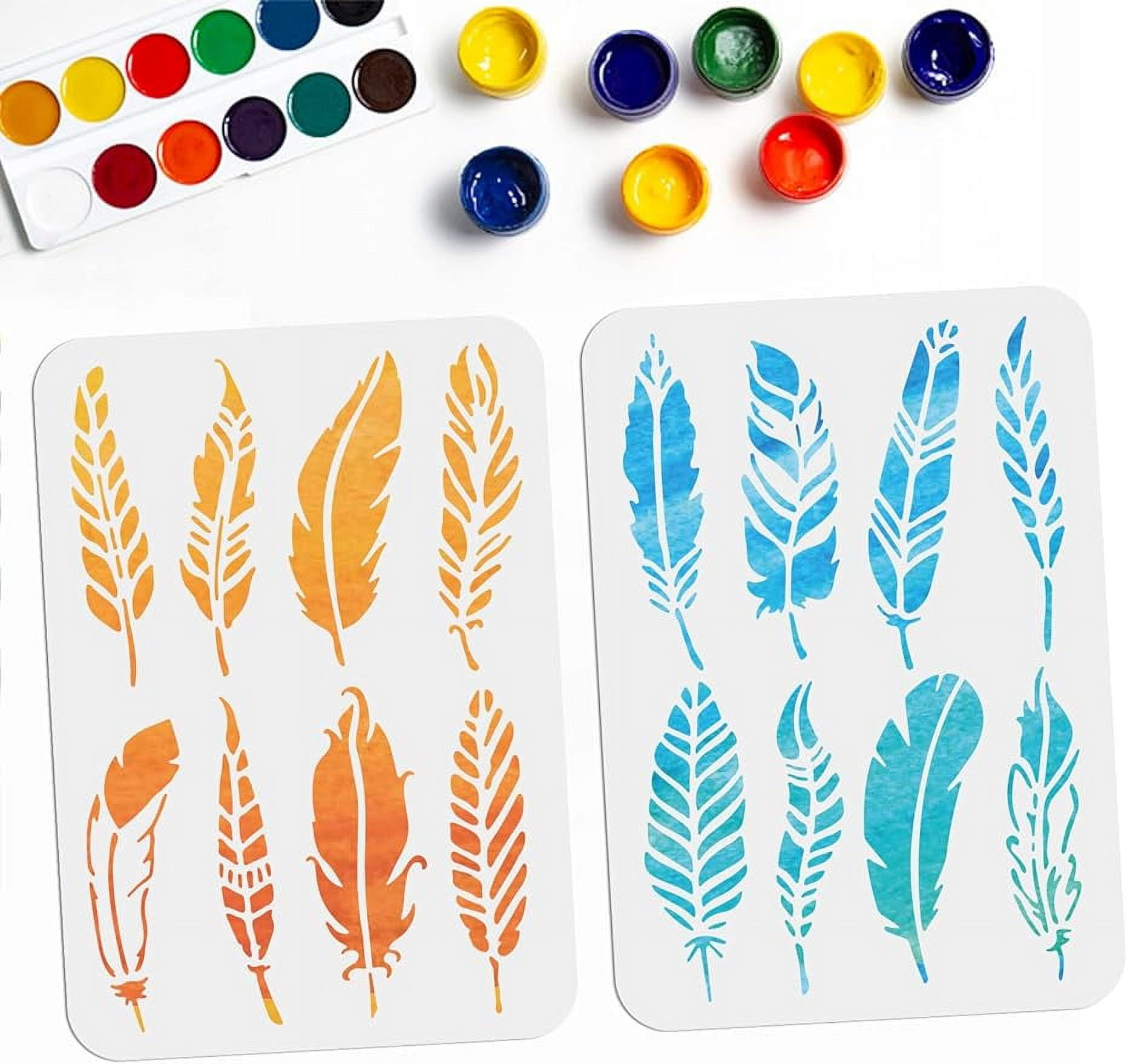 2Pcs Feather Painting Stencil Drawing Template on Walls Canvas Wood ...