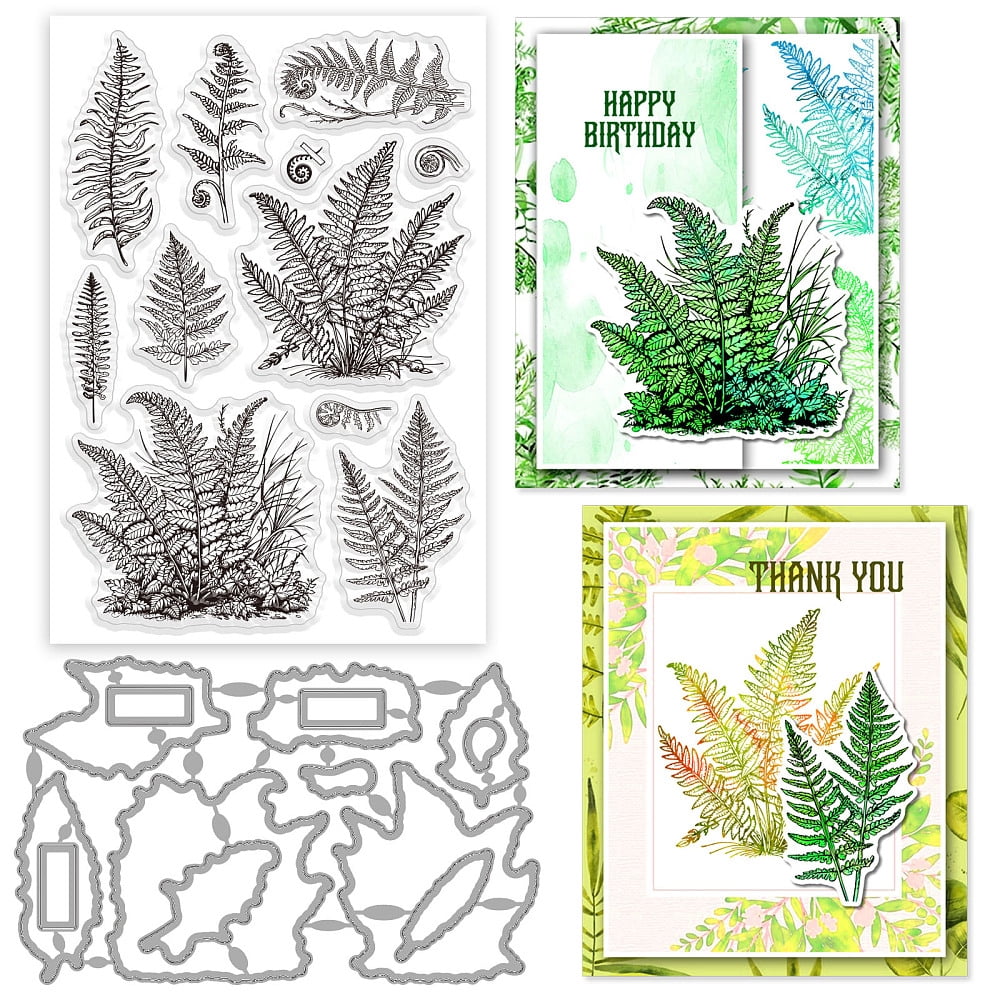 2Pcs Fern Clear Stamps and Cutting Dies Silicone Clear Stamps Cards and ...