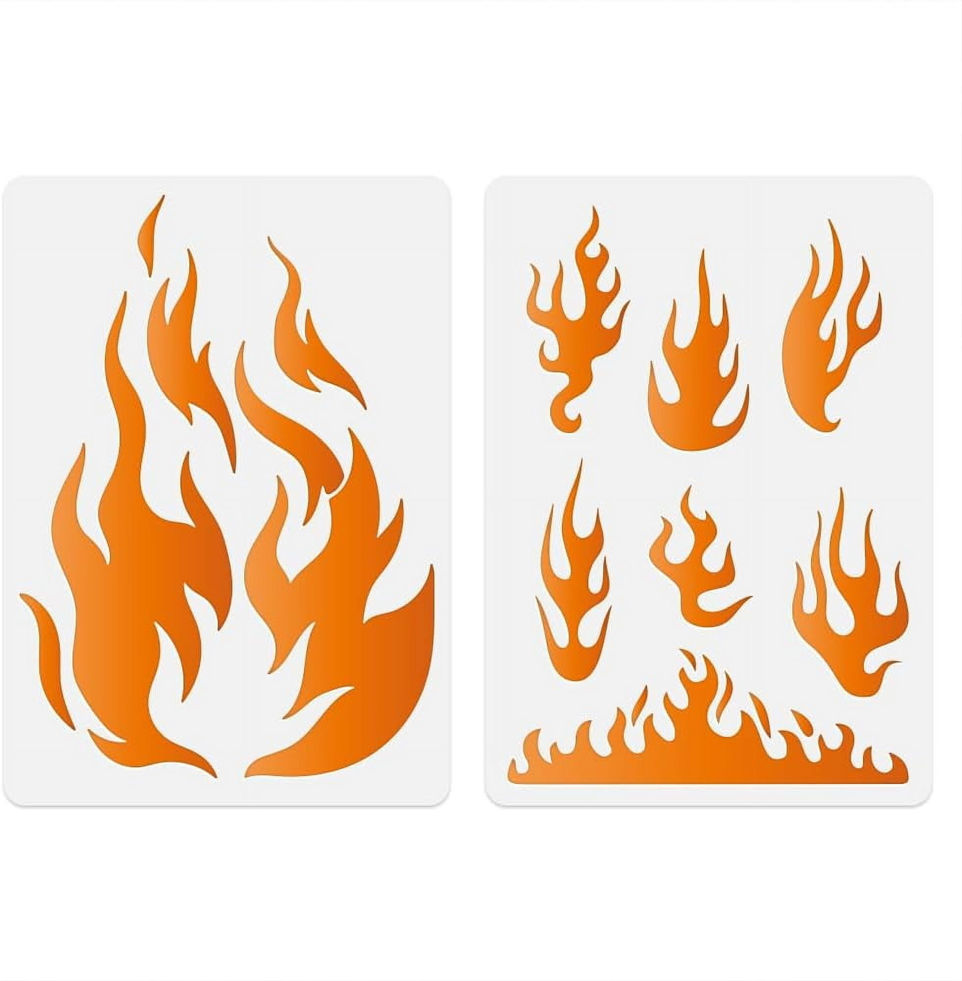 2Pcs Flame Wall Stencil Templates 11.7 x 8.3 Inch Reusable Plastic Fire ...