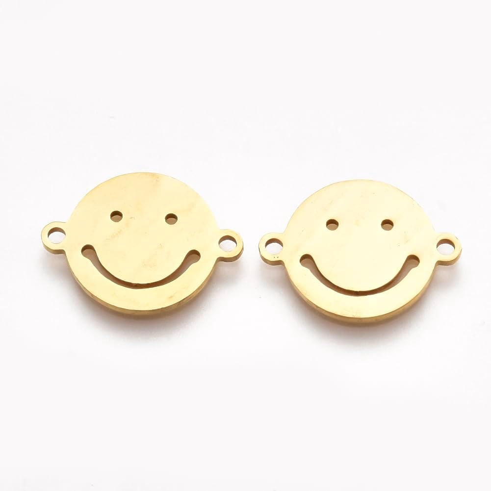 2Pcs Flat Round with Face Connector Charms 201 Stainless Steel Links ...