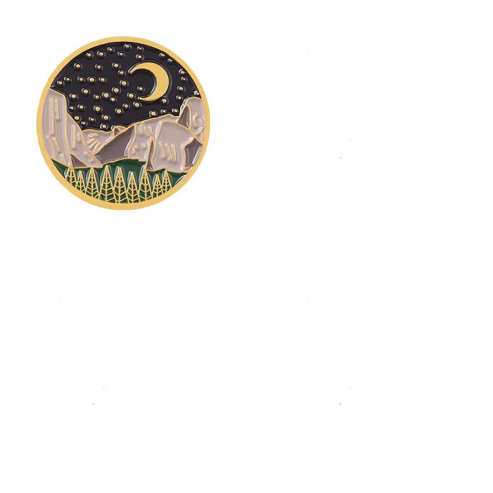 2Pcs Flat Round with Mountain Moon Enamel Pins Alloy Brooches for ...