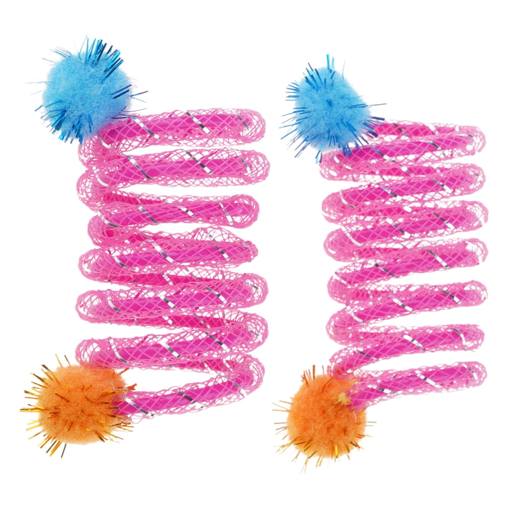 2Pcs Flexible Coils Spring Cats Toy with Plush Ball Bright Colored ...