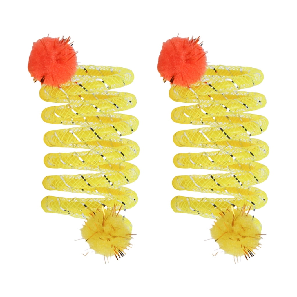 2Pcs Flexible Coils Spring Cats Toy with Plush Ball Bright Colored ...