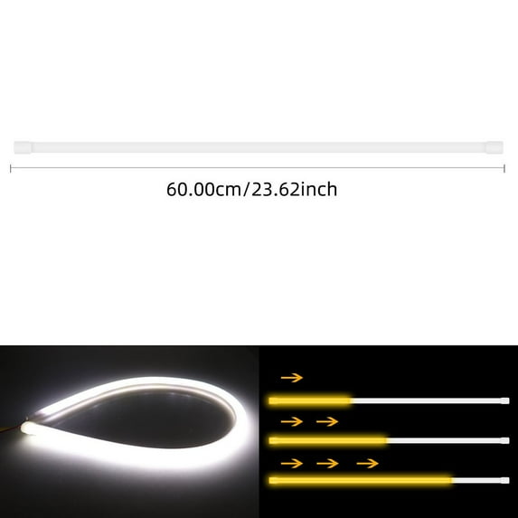 2Pcs Flexible Flow Led Light Bar 30Cm 45Cm 60Cm White Turn Yellow Turn ...