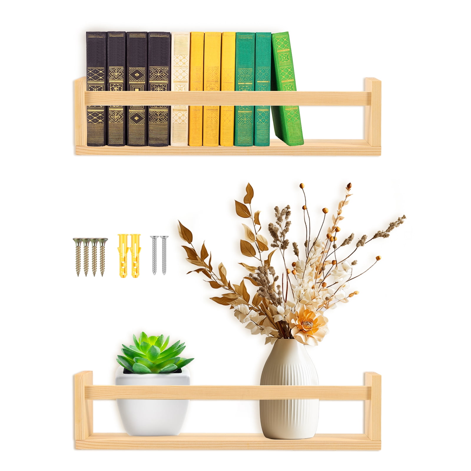 2Pcs Floating Shelves Wood Floating Wall Bookshelf Wall Mounted ...