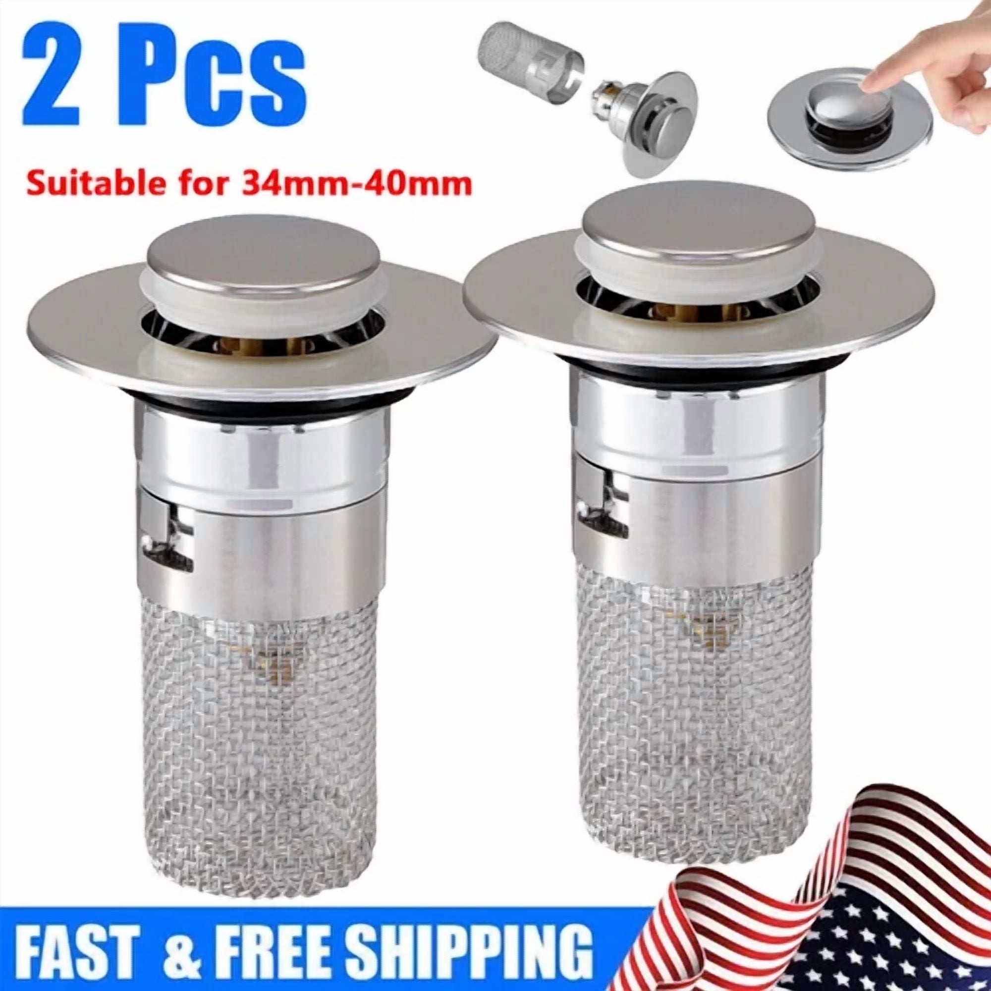 2Pcs Floor Drain Filter Sink Stopper Pop Up Hair Catcher Shower Sink ...