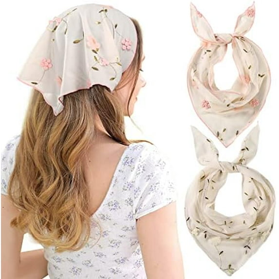 2Pcs Floral Hair Bandanas Tie-back Head Kerchief for Women Flower Mesh ...