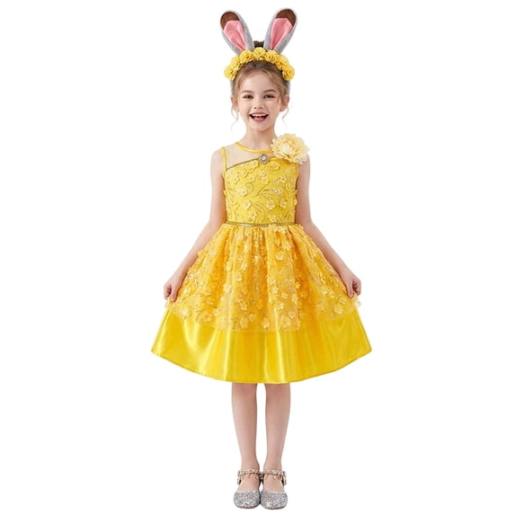 2Pcs Floral Tulle Character Dress, Princess Role Play Outfit, Tea Party ...