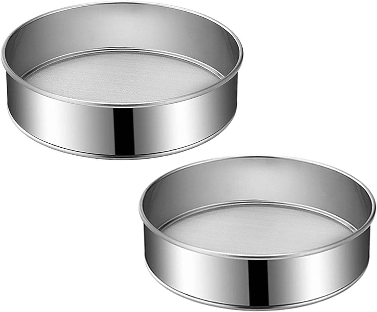 2Pcs Flour Sifter, 5.9 Inch and 7.9 Inch Round Stainless Steel 40 Mesh ...