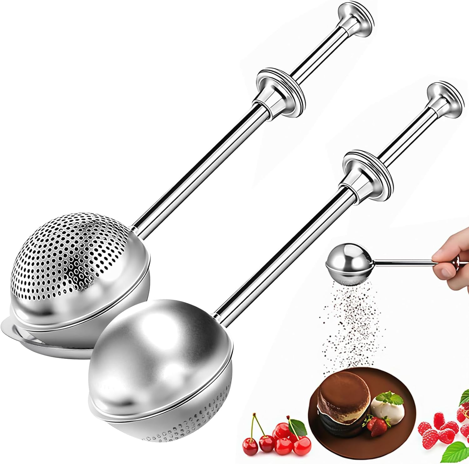 2Pcs Flour Sifter for Baking, Powdered Sugar Shaker Duster for ...