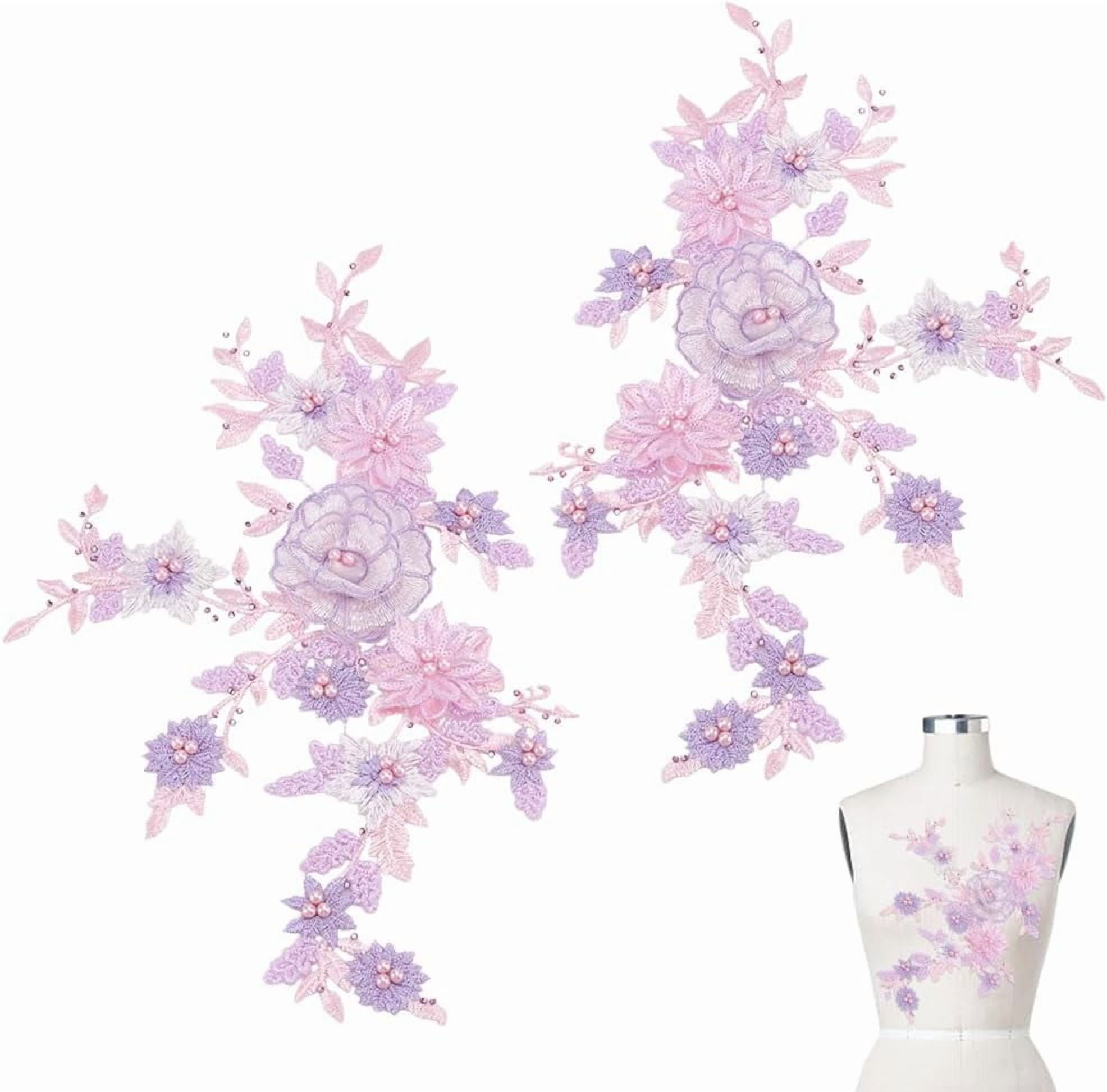2Pcs Flower Beaded Patches 3D Flower Lace Appliques Sew on Patches ...