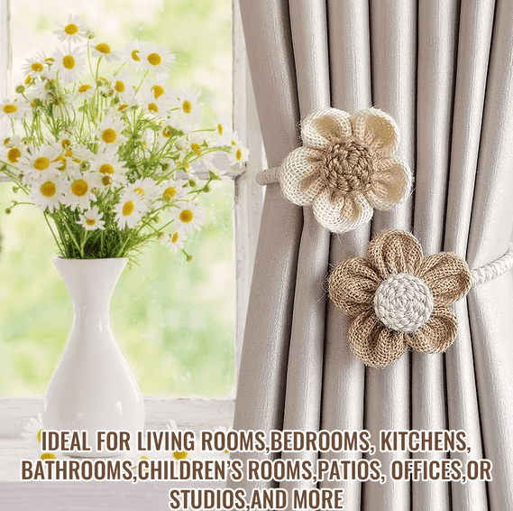 2Pcs Flower Curtain Tiebacks, Twist Rope Sunflower Curtain Ties for ...