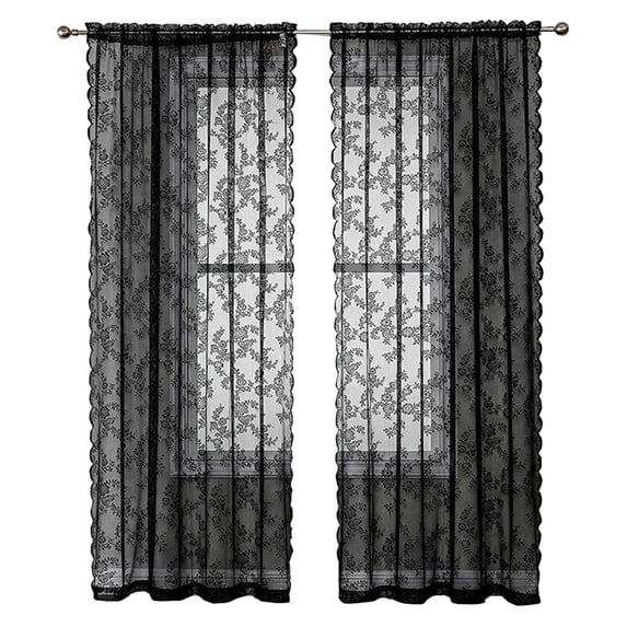 2Pcs Flower Lace Window Curtain Semi Sheer Fabric Light Filtering ...