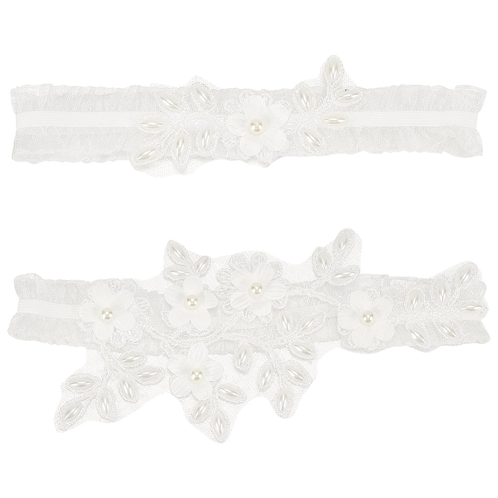 2Pcs Flower Pattern Polyester Lace Elastic Bridal Garters with Plastic ...