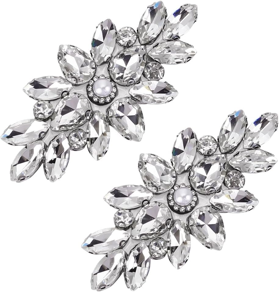 2Pcs Flower Rhinestone Applique 77x37.5mm Iron on Rhinestone Patch Sew ...