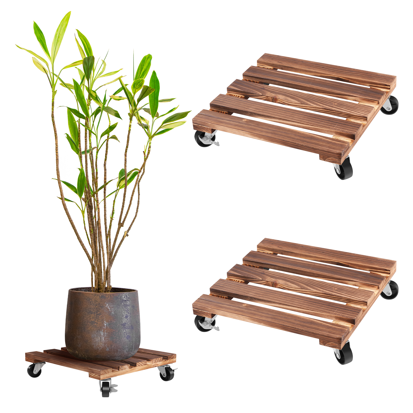 2Pcs Flower Roller 30 cm Round Plant Roller Wooden Flower Pot Saucer ...