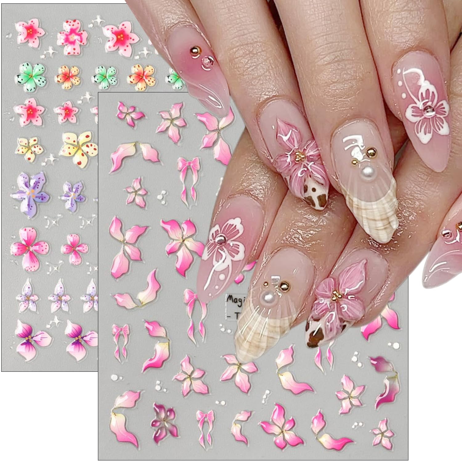 2Pcs Flower Stickers MMF7 5D Embossed Lily Flowers Decals Colourful ...