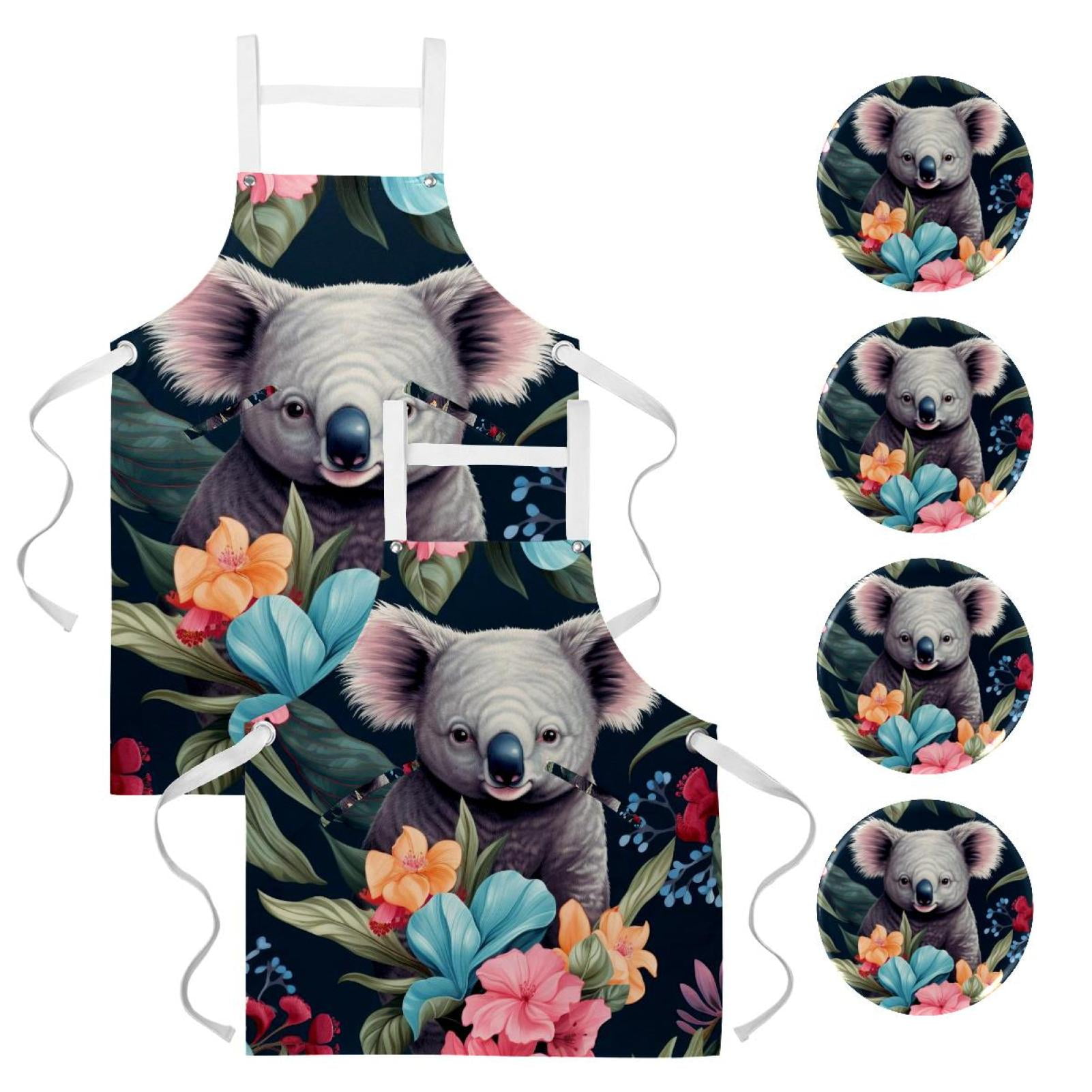 2Pcs Flowers and Koalas Versatile Aprons Set - Kitchen, Baking,Cooking ...