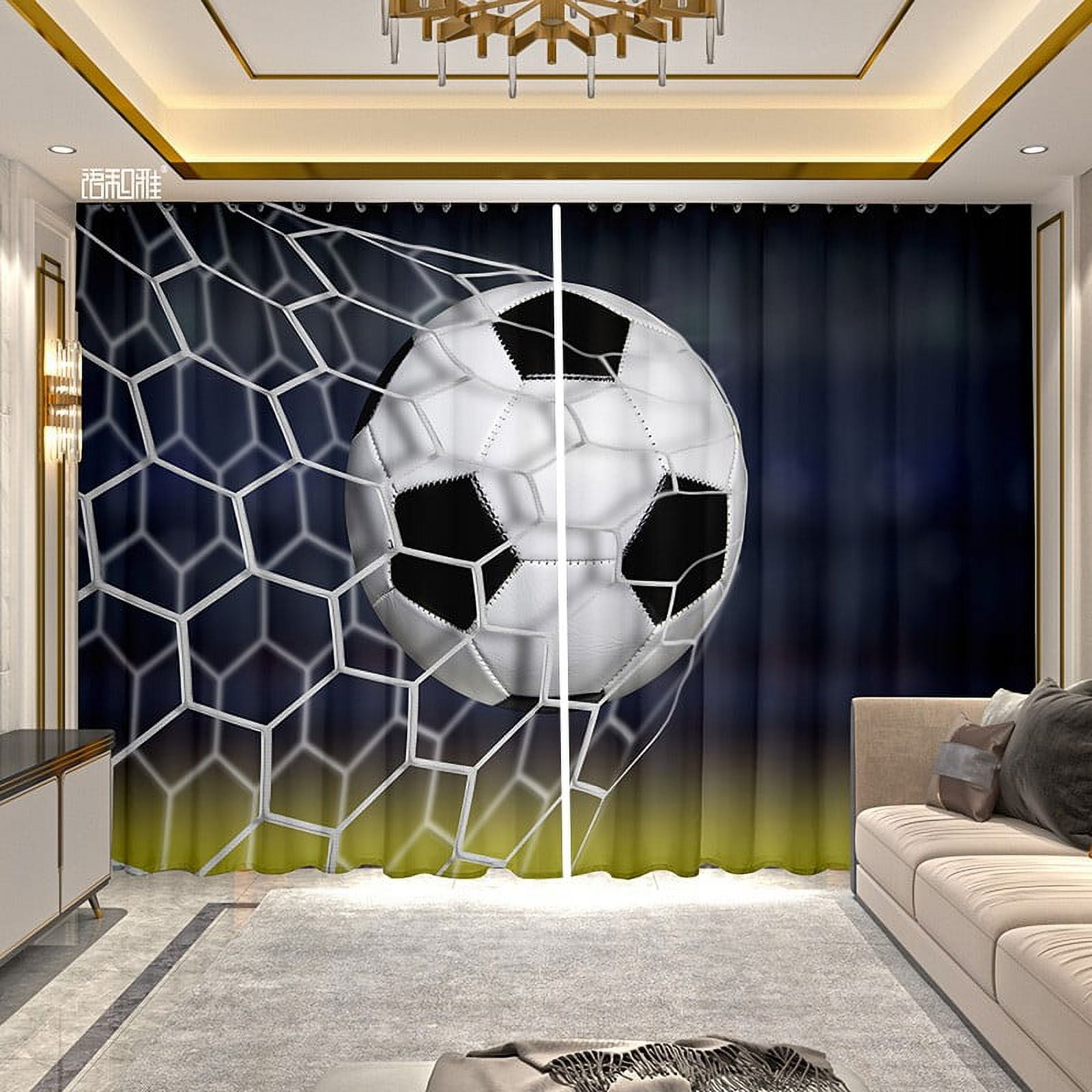 2Pcs Football Printed Curtain for Bedroom Living Room Floor-to-ceiling ...