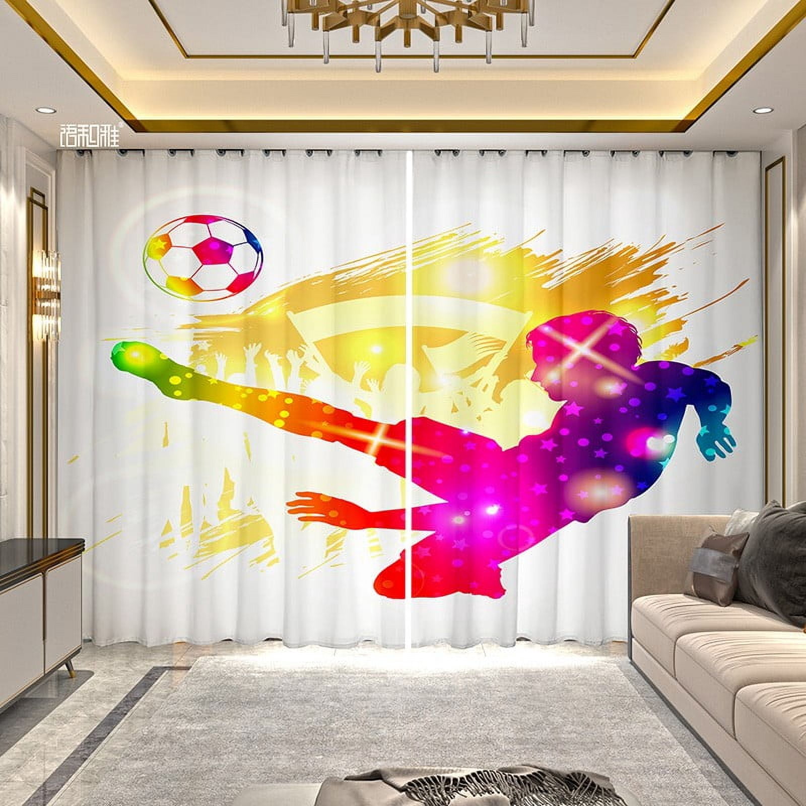 2Pcs Football Printed Curtain for Bedroom Living Room Floor-to-ceiling ...