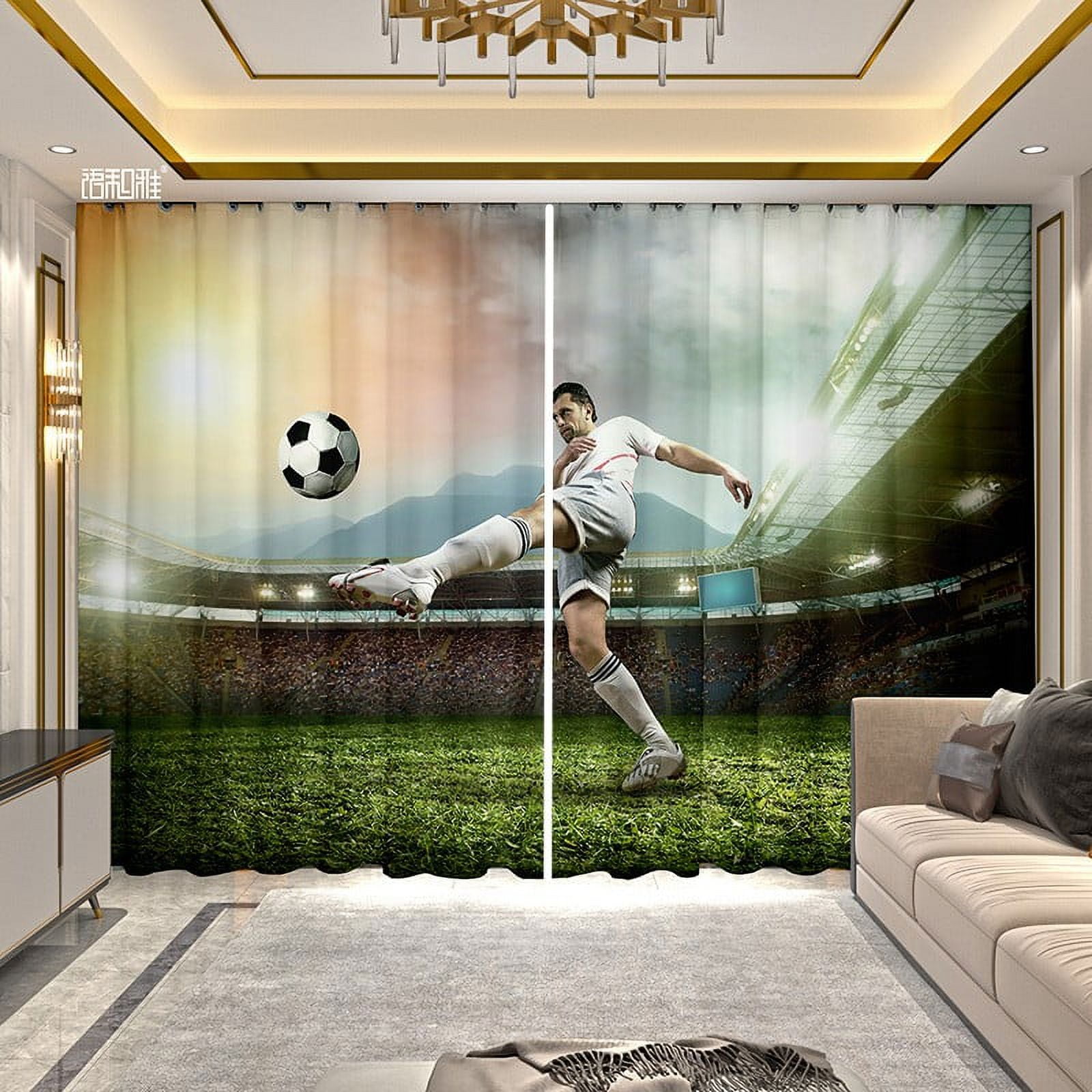 2Pcs Football Printed Curtain for Bedroom Living Room Floor-to-ceiling ...