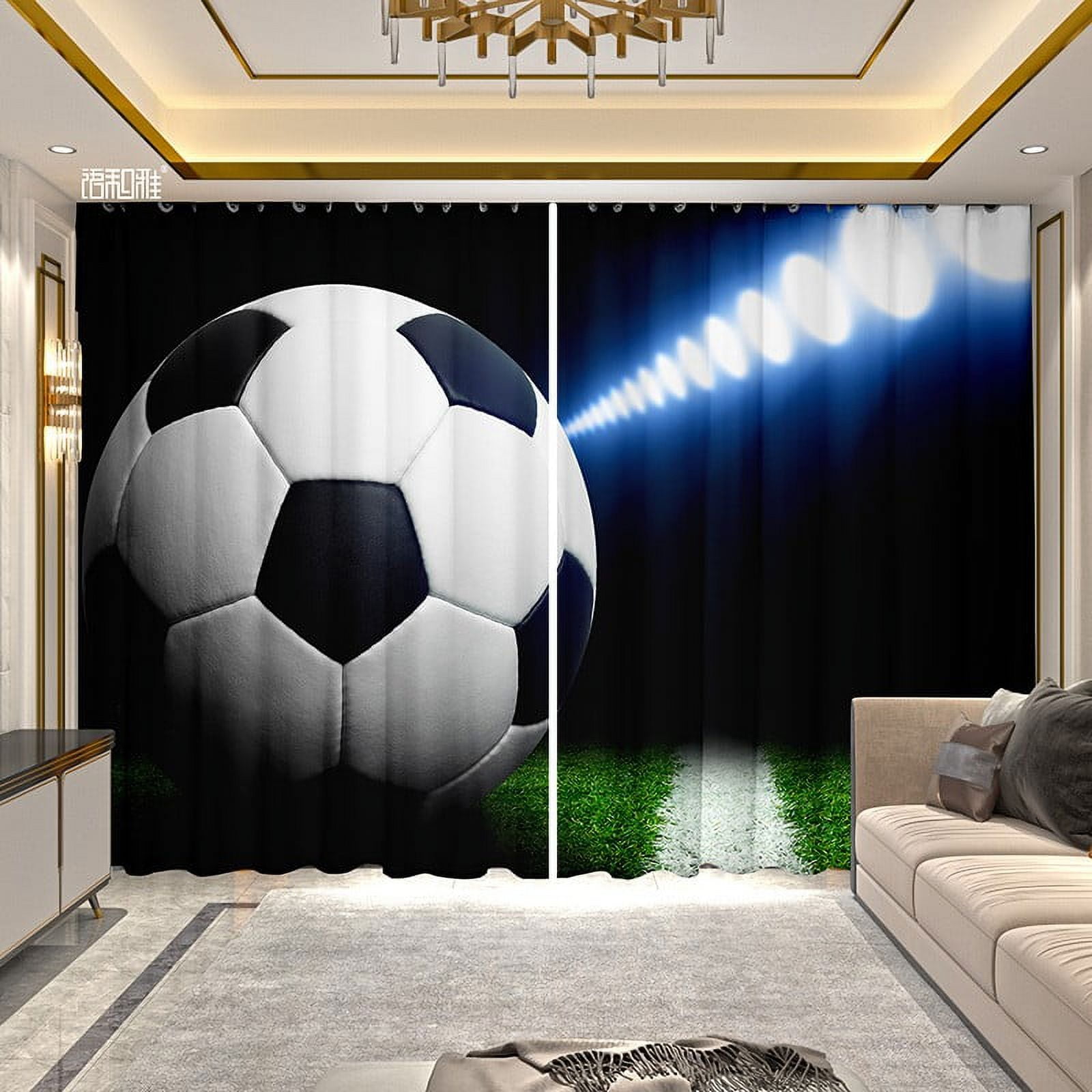 2Pcs Football Printed Curtain for Bedroom Living Room Floor-to-ceiling ...