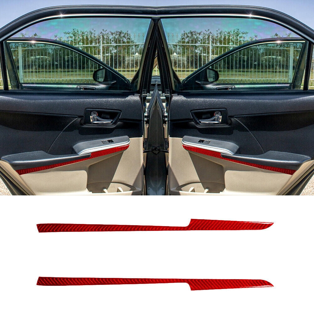 2Pcs For Toyota Camry 12-14 Red Carbon Fiber Interior Rear Door Lower ...