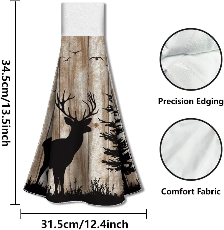 2Pcs Forest Deer Hanging Hand Towels with Loop Animal Style Hanging ...