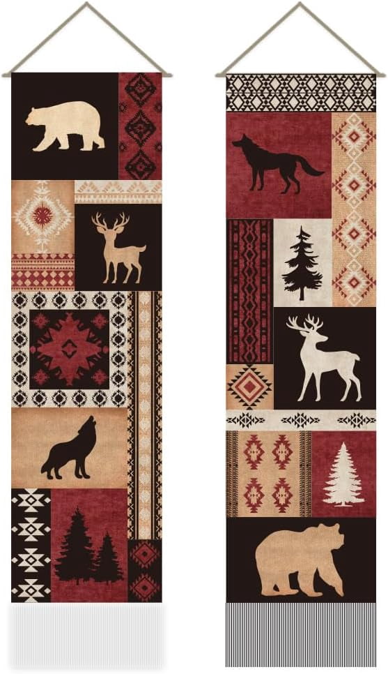 2Pcs Forest Wild Animals Tapestry Rustic Cabin Tapestry Cabin Deer Bear ...