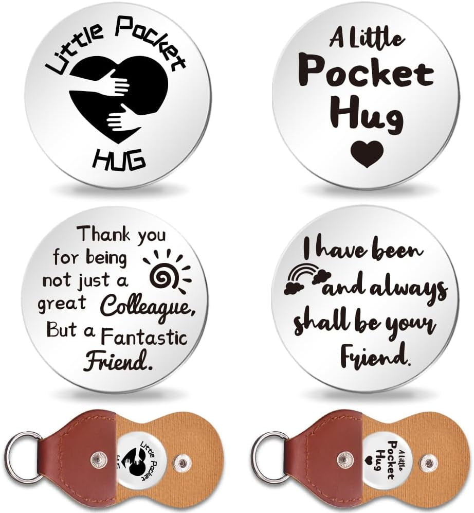 2Pcs Friendship Pocket Hug Token with Key Chains Flat Round Double ...