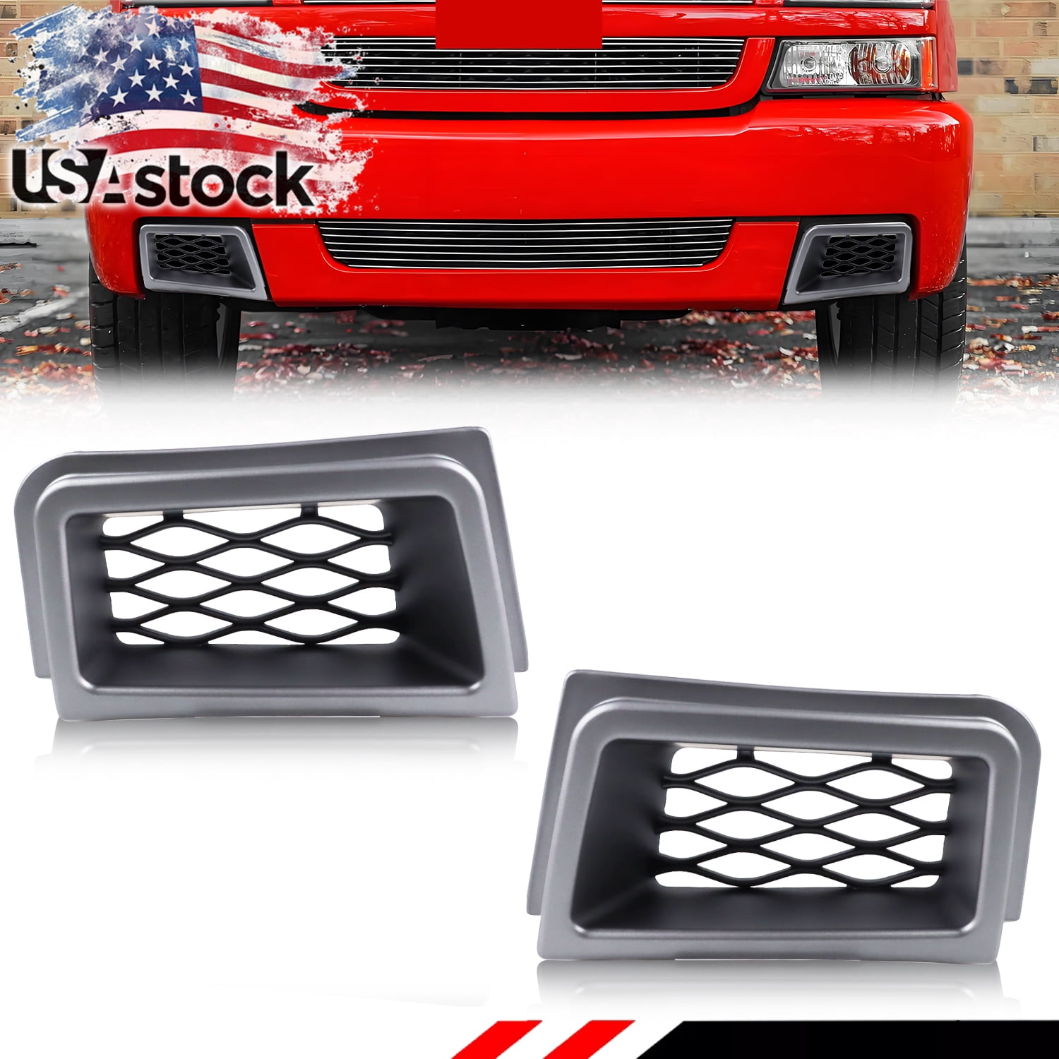 2Pcs Front Bumper Silver SS-Style Air Duct Grille Insert Cover for 2003 ...