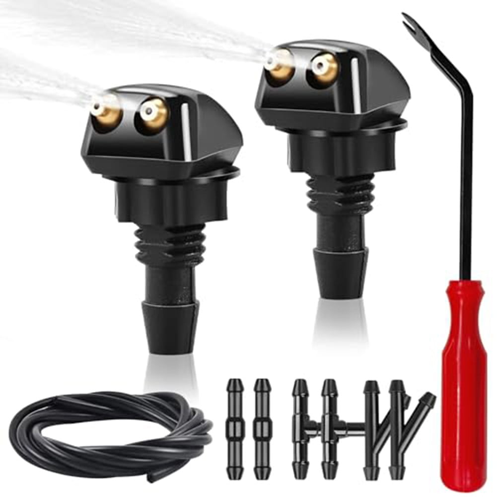 2Pcs Front Windshield Washer Nozzles With Adapter Hose Screwdriver ...