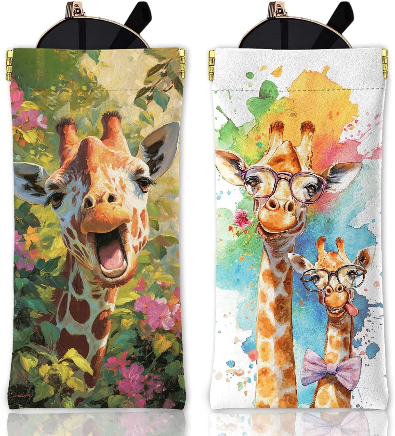 2Pcs Funny Giraffe Soft Glasses Case forAdult Cute Animals PU Leather ...