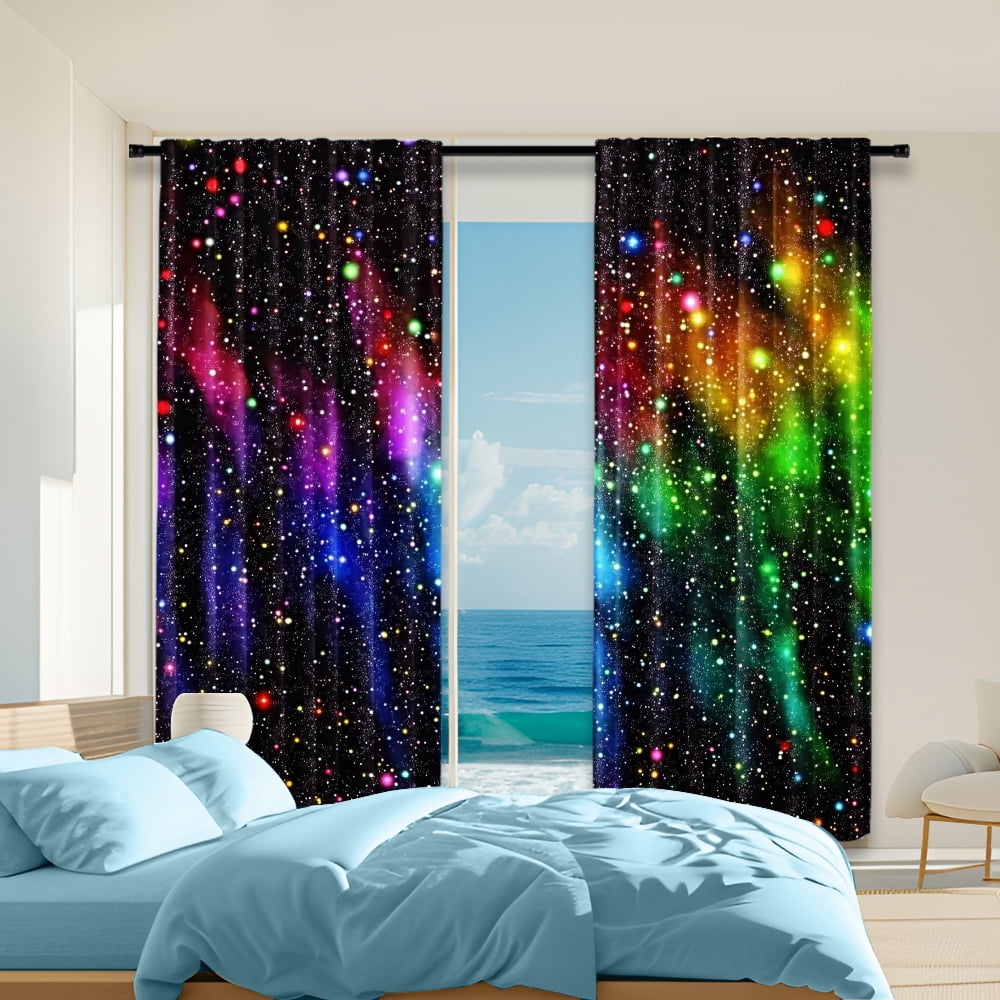 2Pcs Galaxy Rod Pocket Window Curtains Colorful Outer Space Universe ...