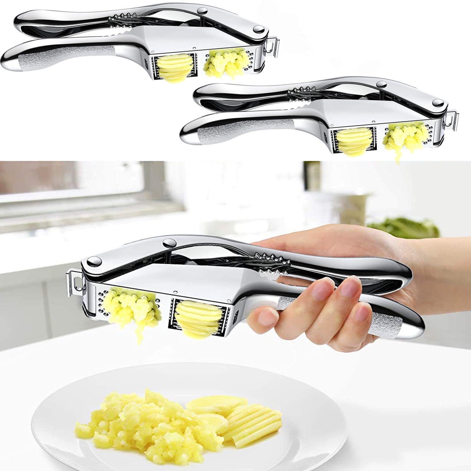 2Pcs Garlic Press Stainless Steel Garlic Mincer 2 in 1 Garlic Masher ...