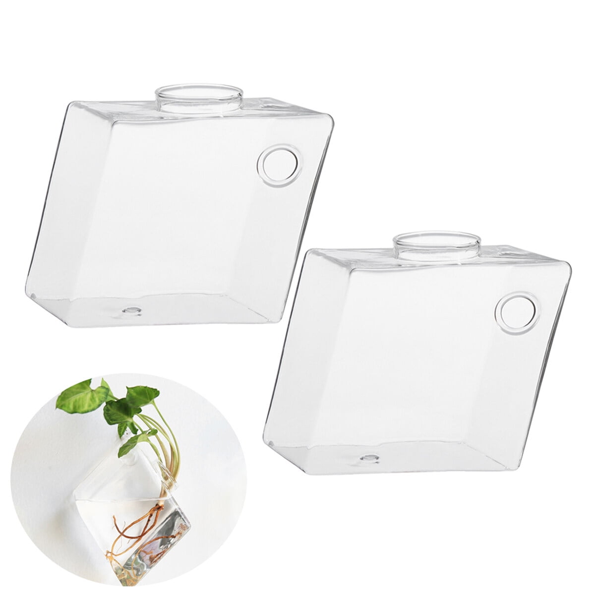 2Pcs Glass Flower Planter Vase Wall Terrarium Container Decor (Rhombus ...