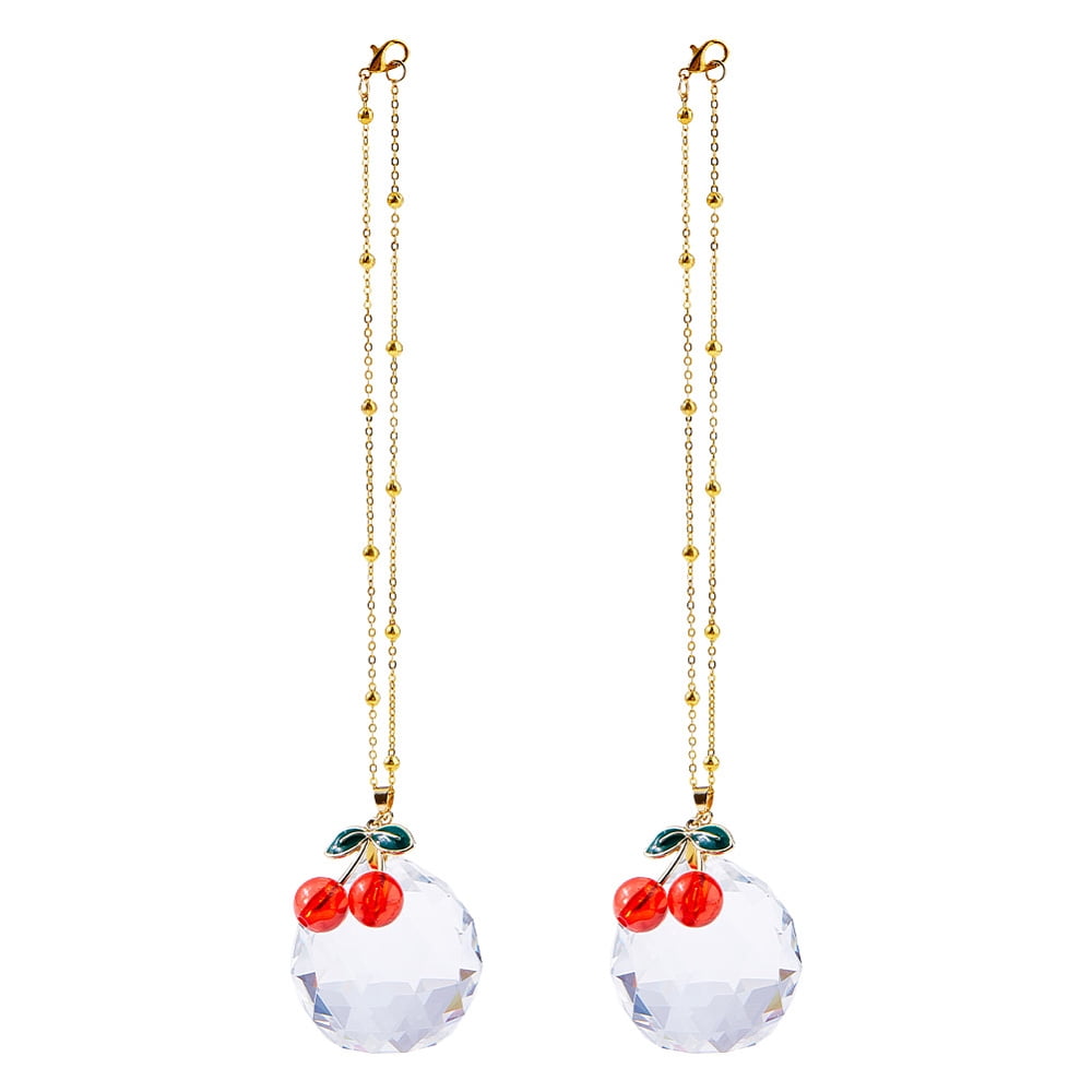 2Pcs Glass Round & Alloy Cherry Pendant Decorations for Car Rearview ...