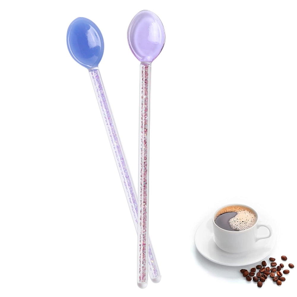 2Pcs Glass Spoons Heat Resistant Stirring Rod Shiny Teaspoon For Coffee ...