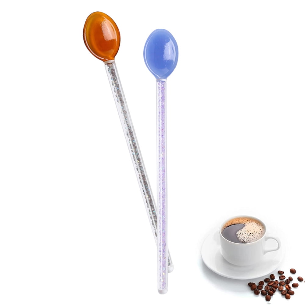 2Pcs Glass Spoons Heat Resistant Stirring Rod Shiny Teaspoon For Coffee ...