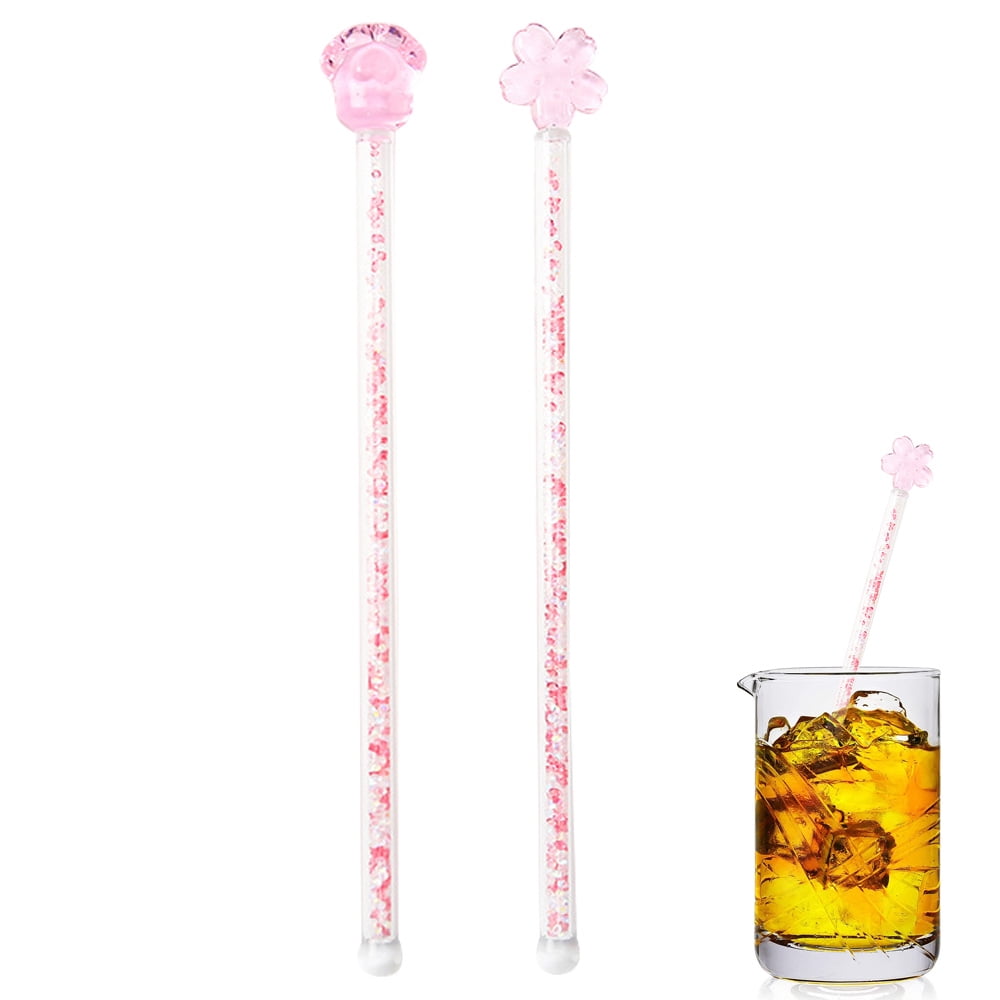 2Pcs Glass Stirring Sticks Cocktail Drink Mixer Bar Round Stir Stick ...