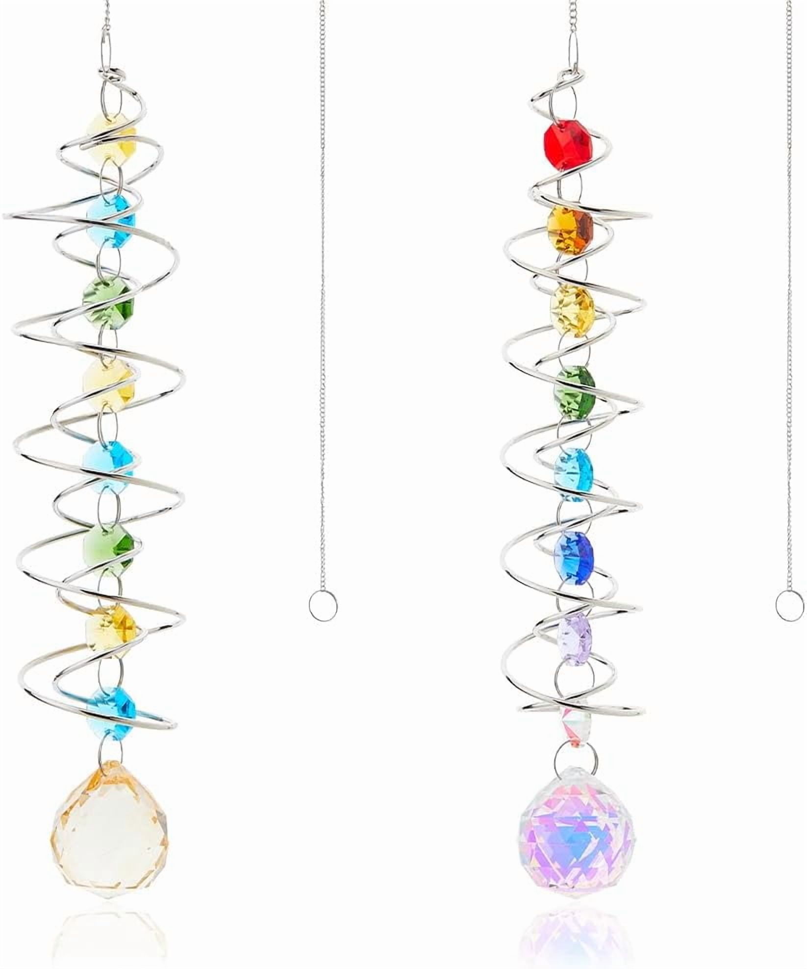 2Pcs Glass Wind Chime 2 Colors Gazing Ball Spiral Tail Decorative Sun ...