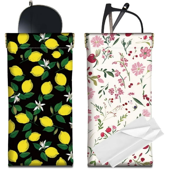 2Pcs Glasses Case Slim Leather Sunglasses Case Bags Lemon Plants ...