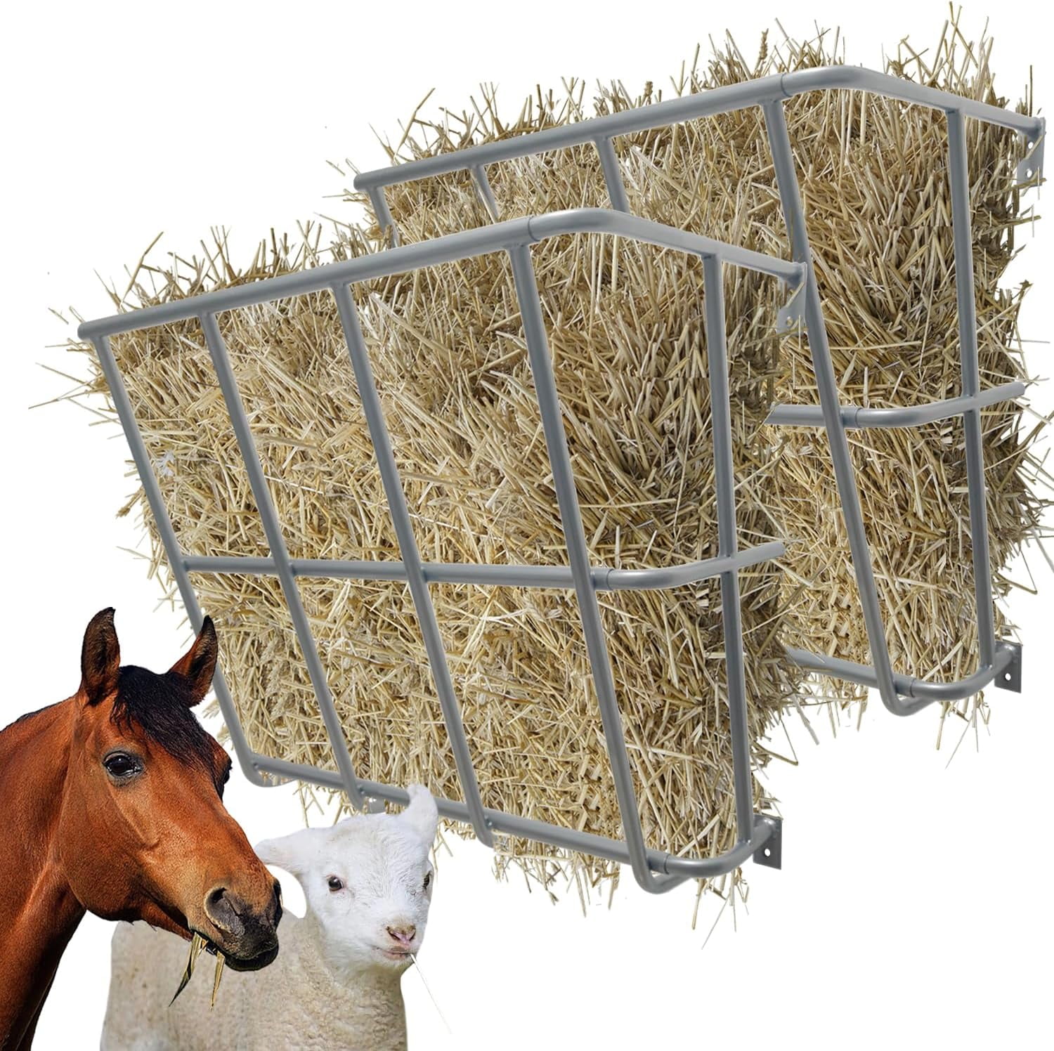 2Pcs Goat Hay Feeder, 20 Gallon Multi-Sided Heavy Duty Iron Wall ...