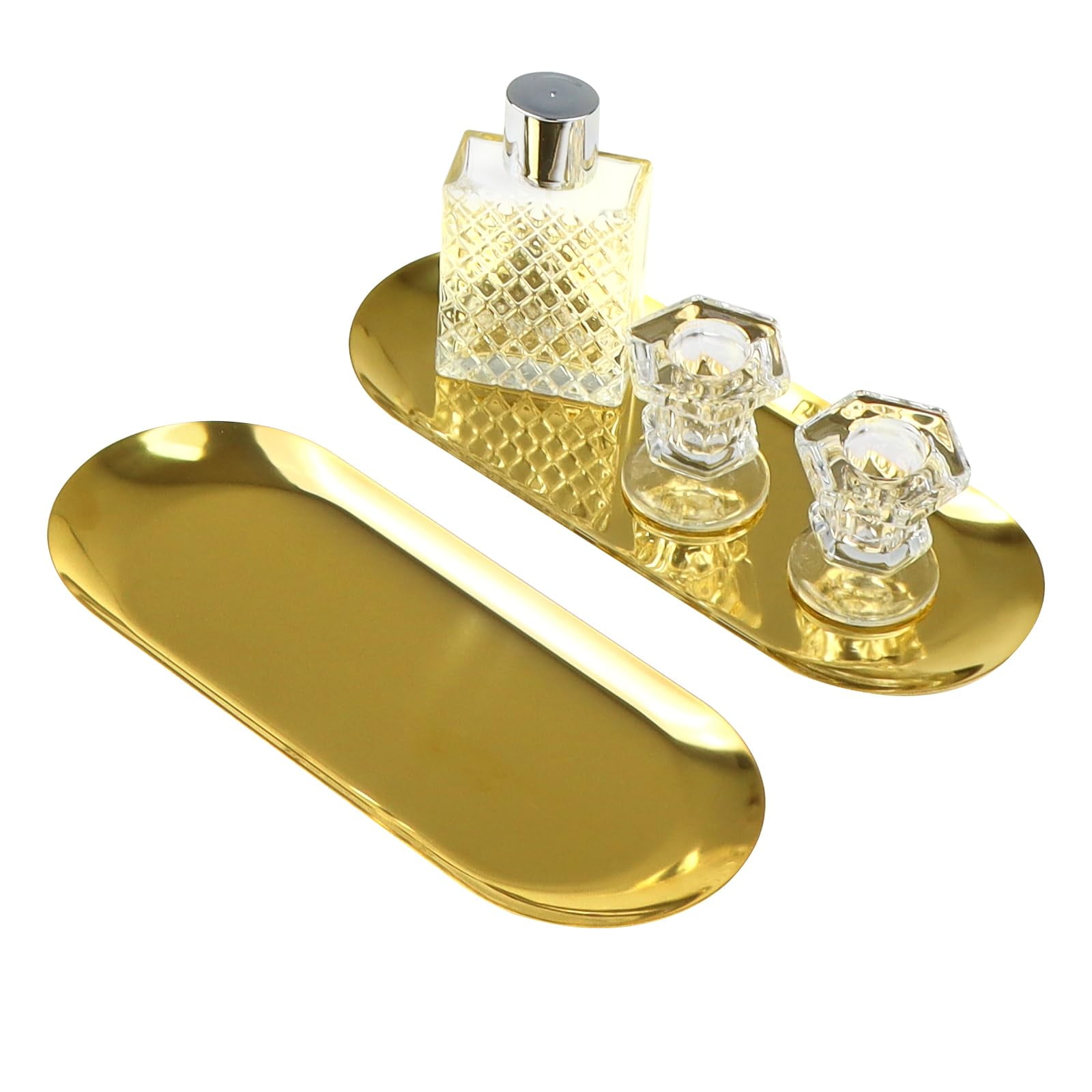 2Pcs Gold Decorative Tray Food Grade Stainless Steel Vanity Tray Gold ...