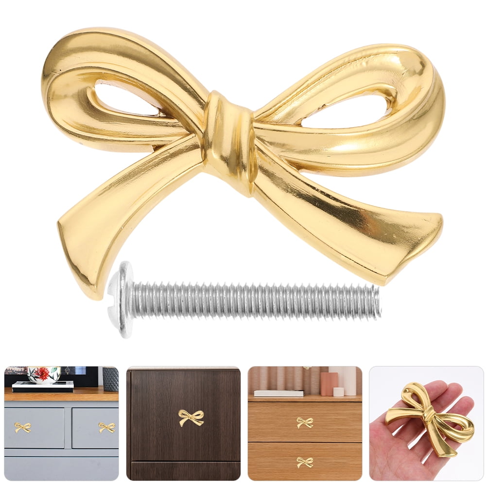 FRCOLOR 2Pcs Kitchen Cabinet Handles and Knobs Bow Drawer Pulls Golden ...