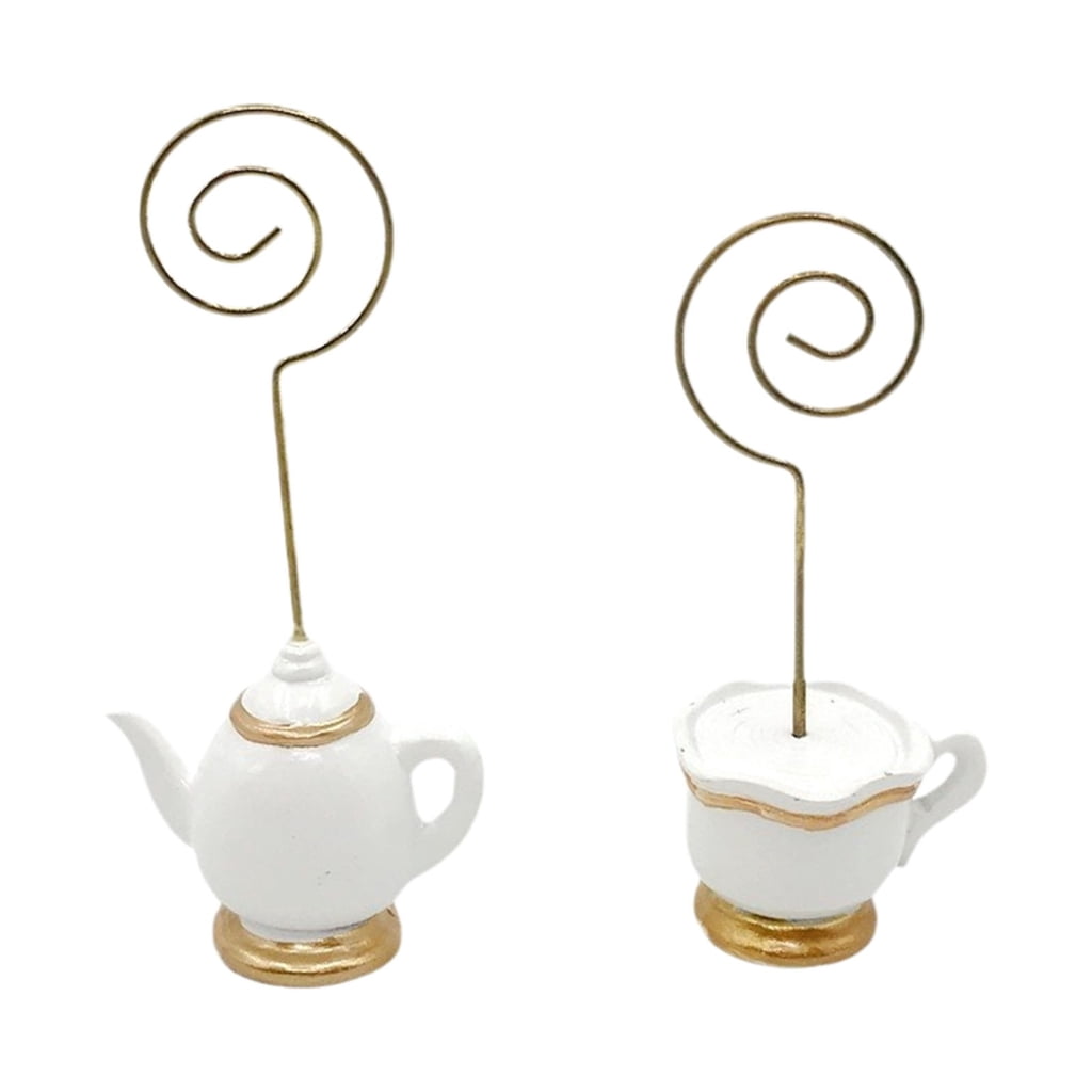 2Pcs Gold Foil Teacup Table Name Stand Iron Wire Photo Holder with ...