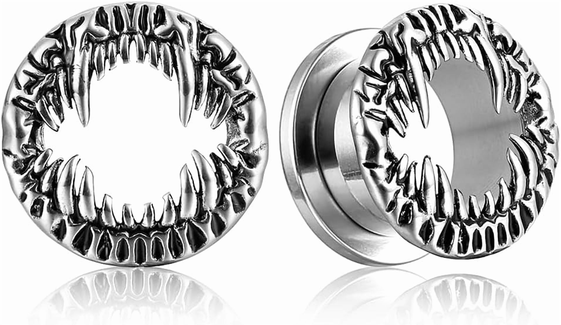 2Pcs Gothic Ear Plugs Tunnels Gauges, Nightmare Monster Mouth Design ...
