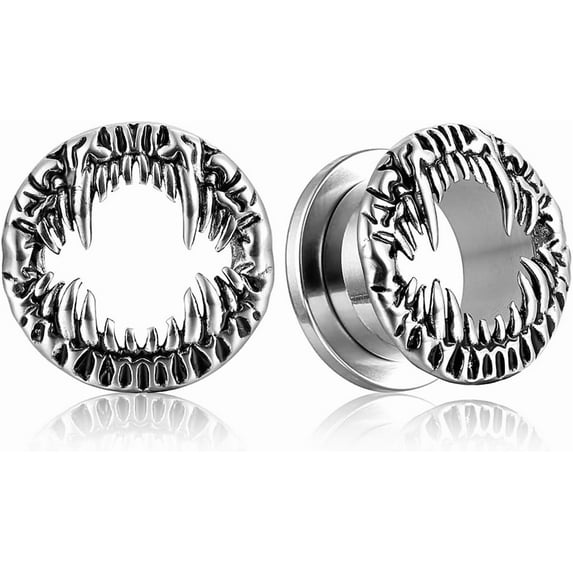 2Pcs Gothic Ear Plugs Tunnels Gauges, Nightmare Monster Mouth Design ...