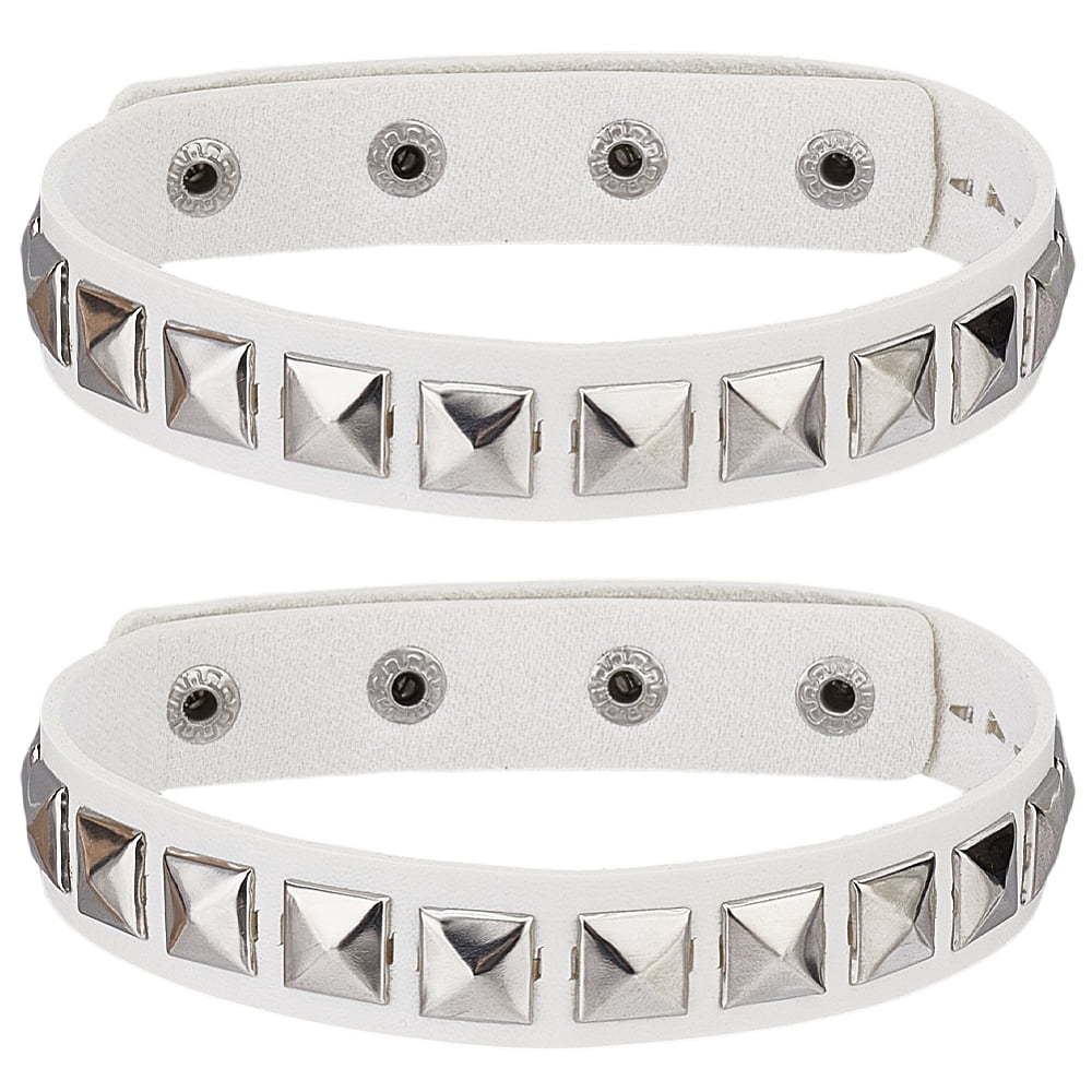 2Pcs Gothic Imitation Pu Leather Armband Bracelets Strap Mens Punk Rock ...